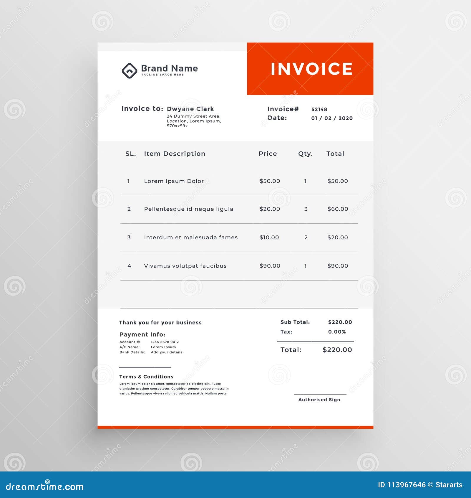 Clean Simple Invoice Template Design Stock Vector - Illustration of ...