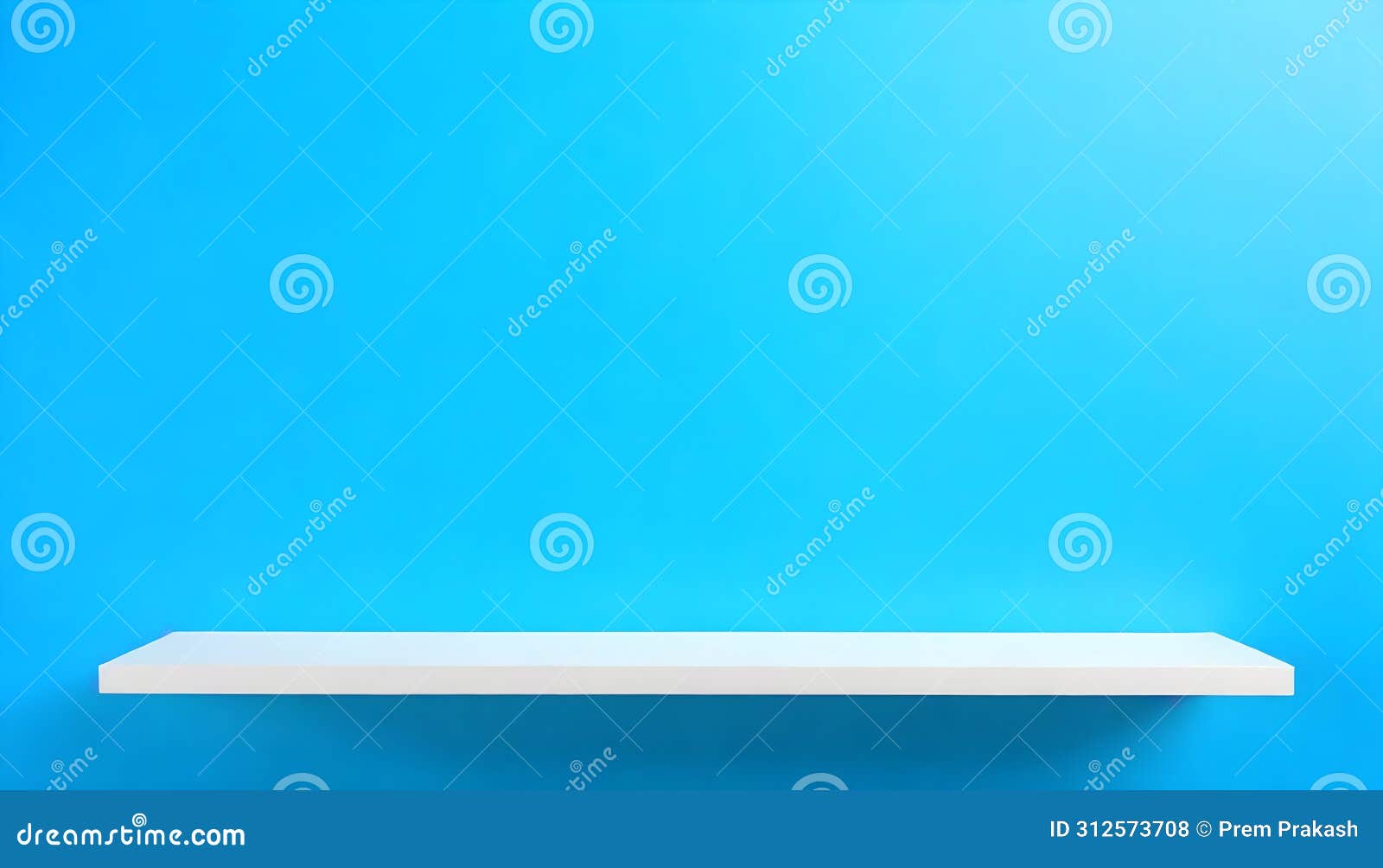 Clean and Simple: Minimalistic White Shelf on Soft Blue Wall Stock ...