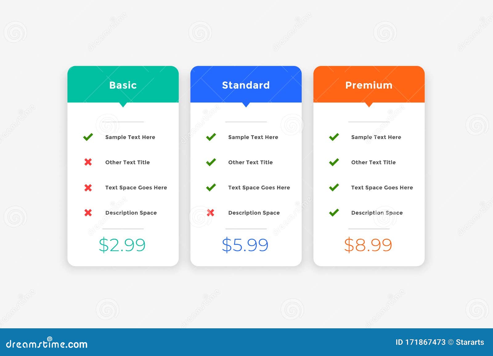 Simple Pricing Comparison Table With Four Subscription Plans And Place ... Simple Pricing Comparison Table With Four Subscription Plans And Place ...