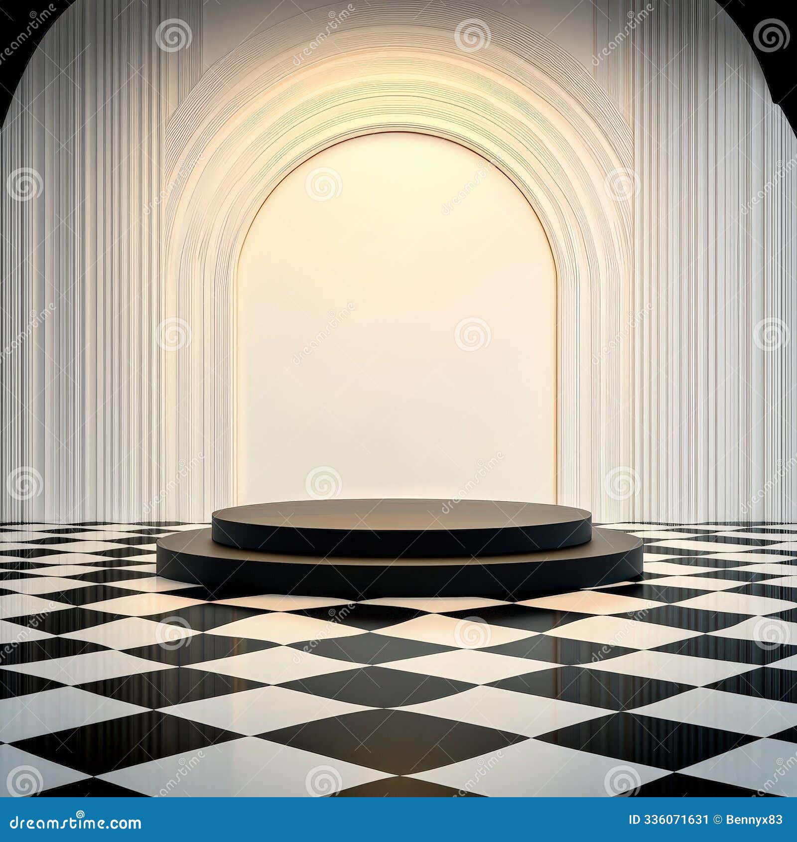 Minimalist Black and White Checkerboard Stage with Archway Background ...