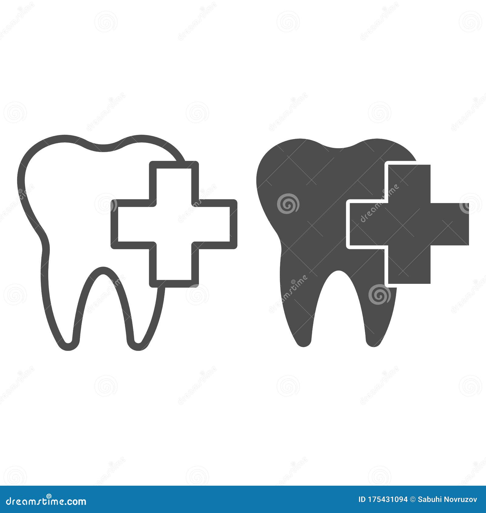 Clean Single Tooth with Plus Line and Solid Icon. Teeth Care with Cross ...