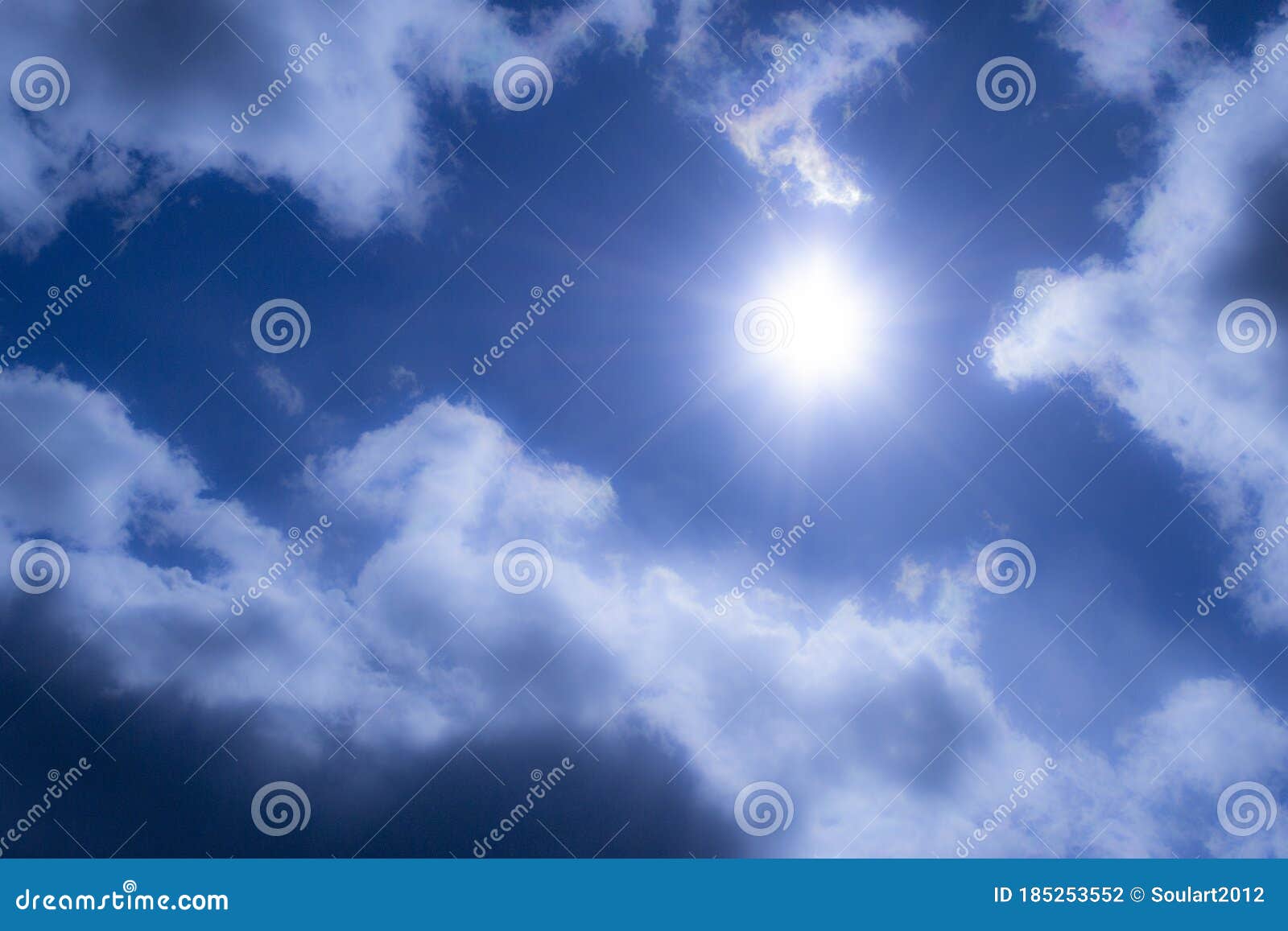 Clean Sky with Air Fluffy Clouds and Shiny Sun Beautiful Background ...