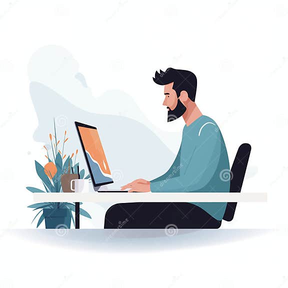 A Clean and Sleek Graphic Designer at a Computer. Flat Clean ...