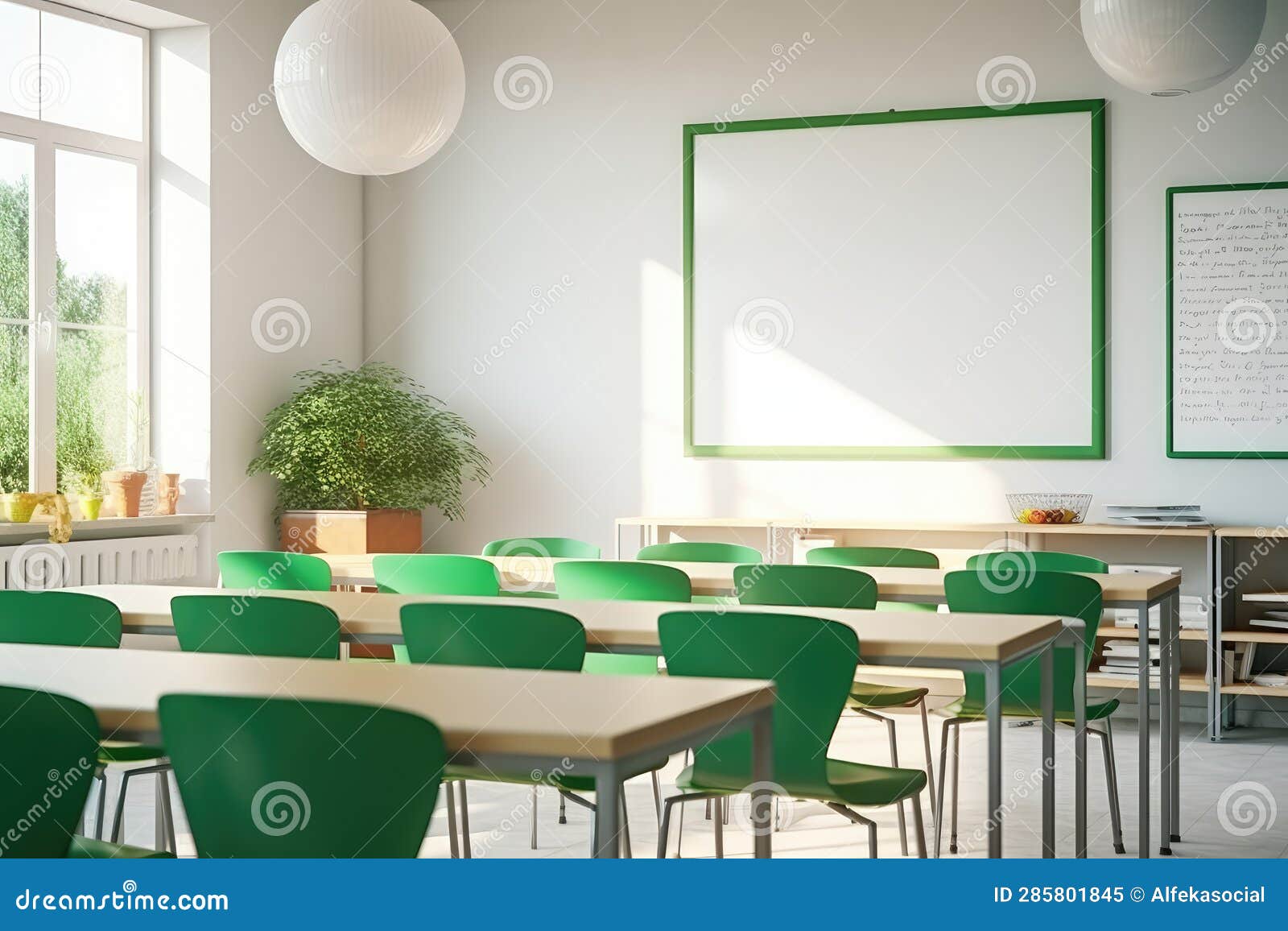 Clean Spacious Classroom in Green and White with Sunlight, Back To ...