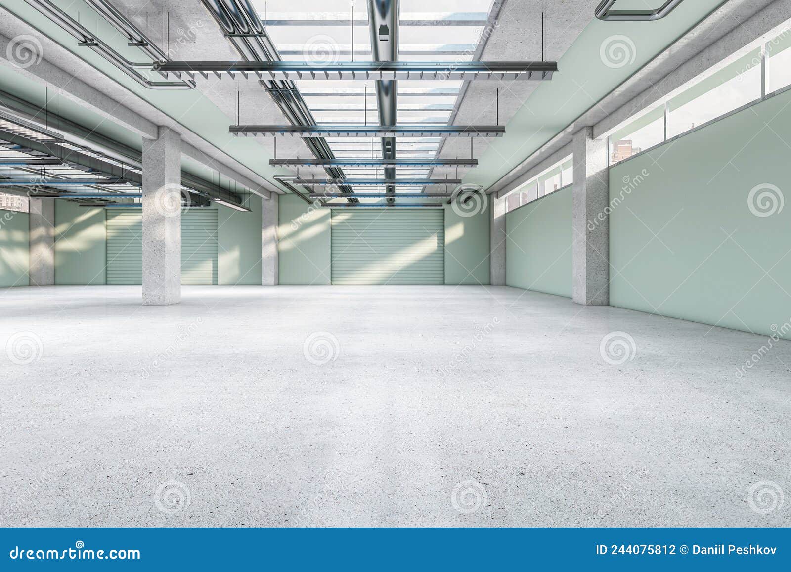 Clean Spacious Concrete Warehouse Garage Interior. Space and Design ...