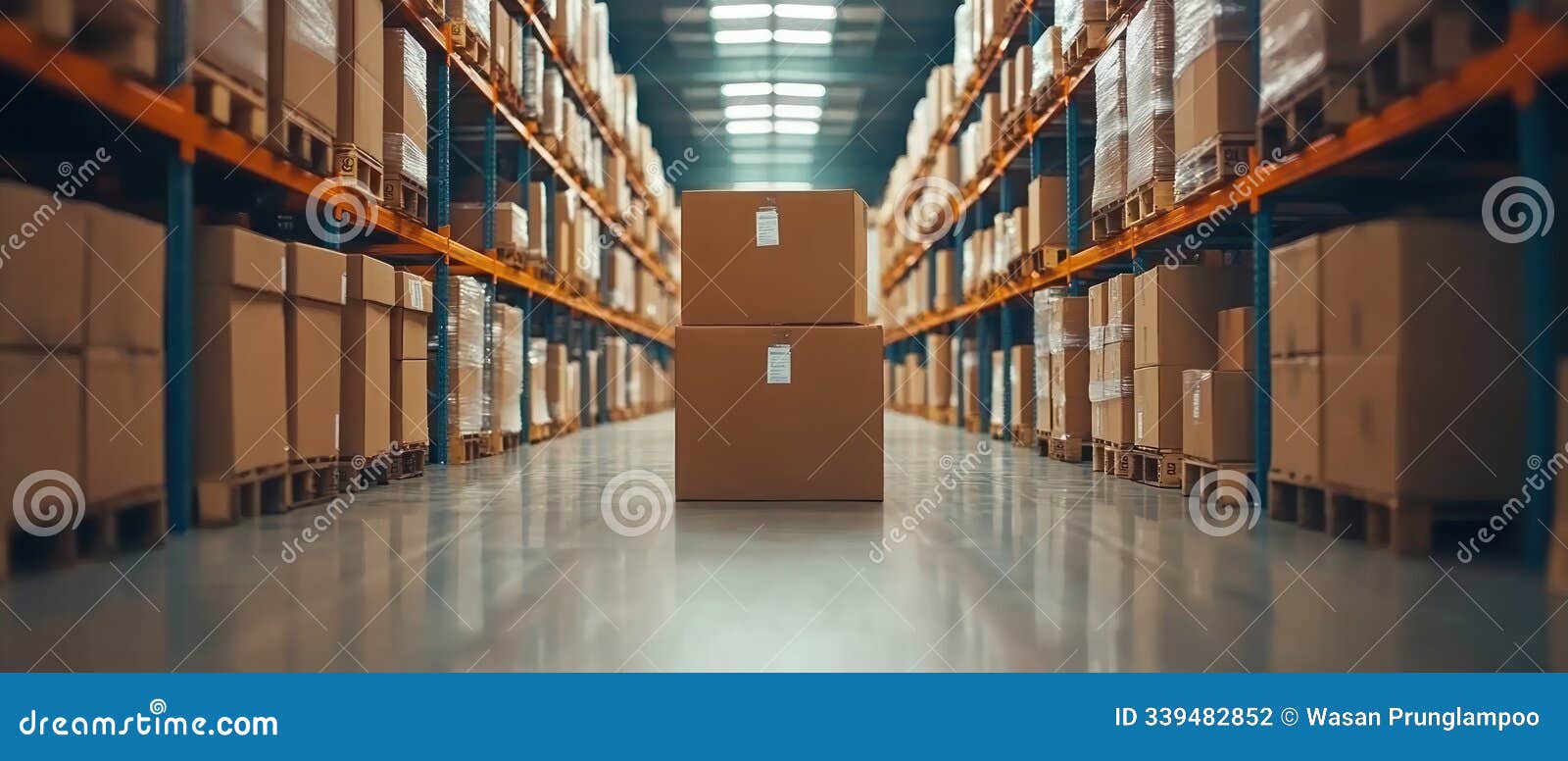 Clean and Spacious Warehouse Interior with Neatly Stacked Boxes ...