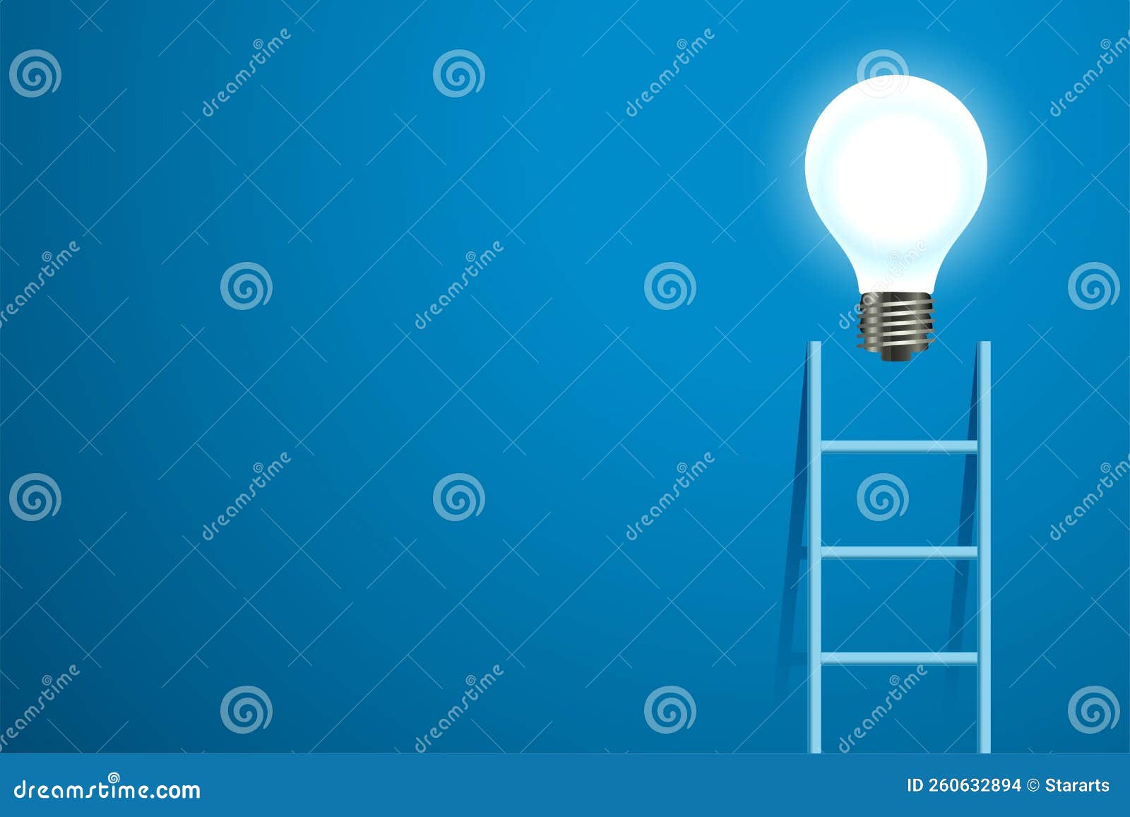 Ladder Reaches Up To A Lit Light Bulb Representing An Idea, Creativity ...