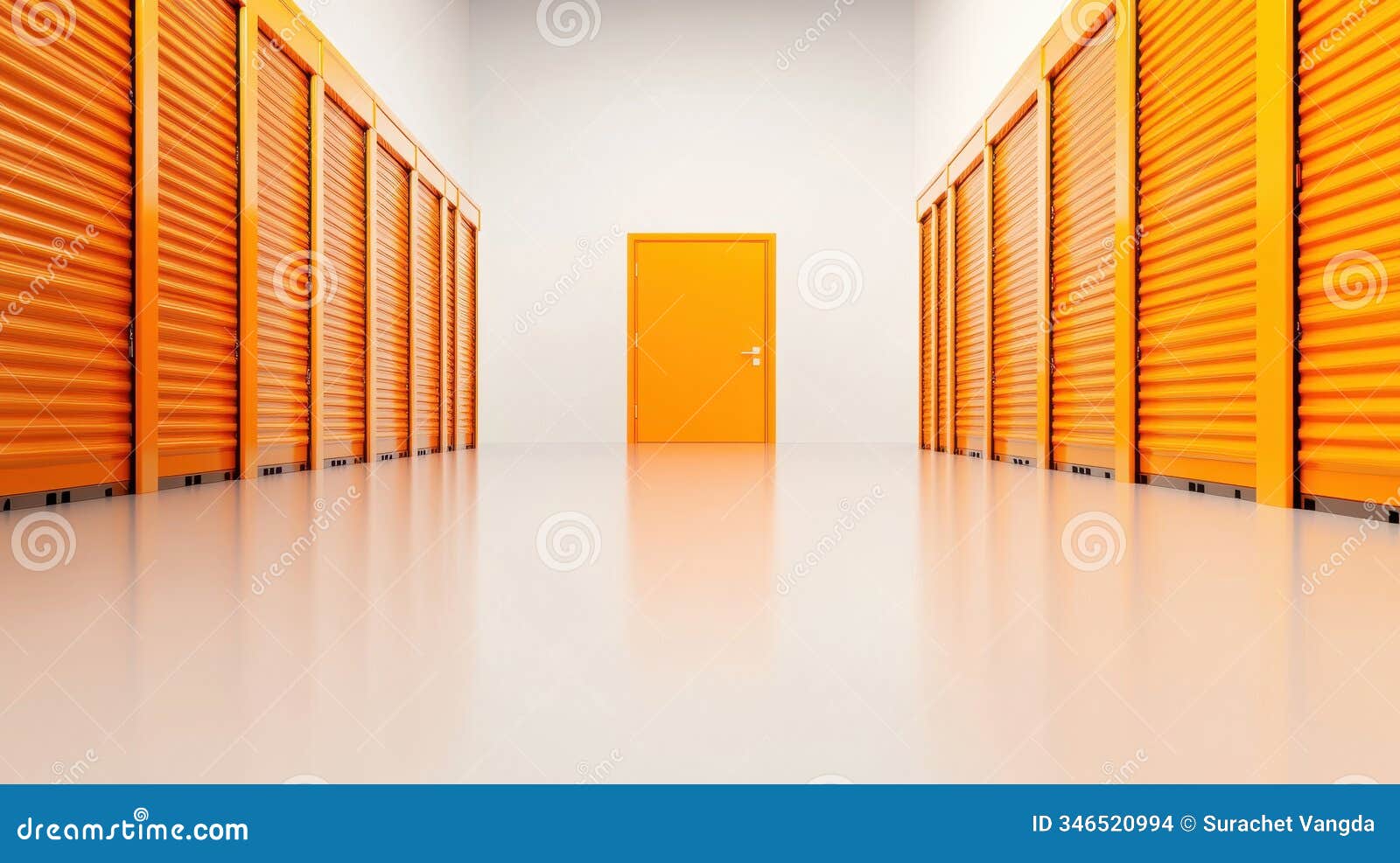 Clean Storage Units with Orange Doors on White Background Stock ...