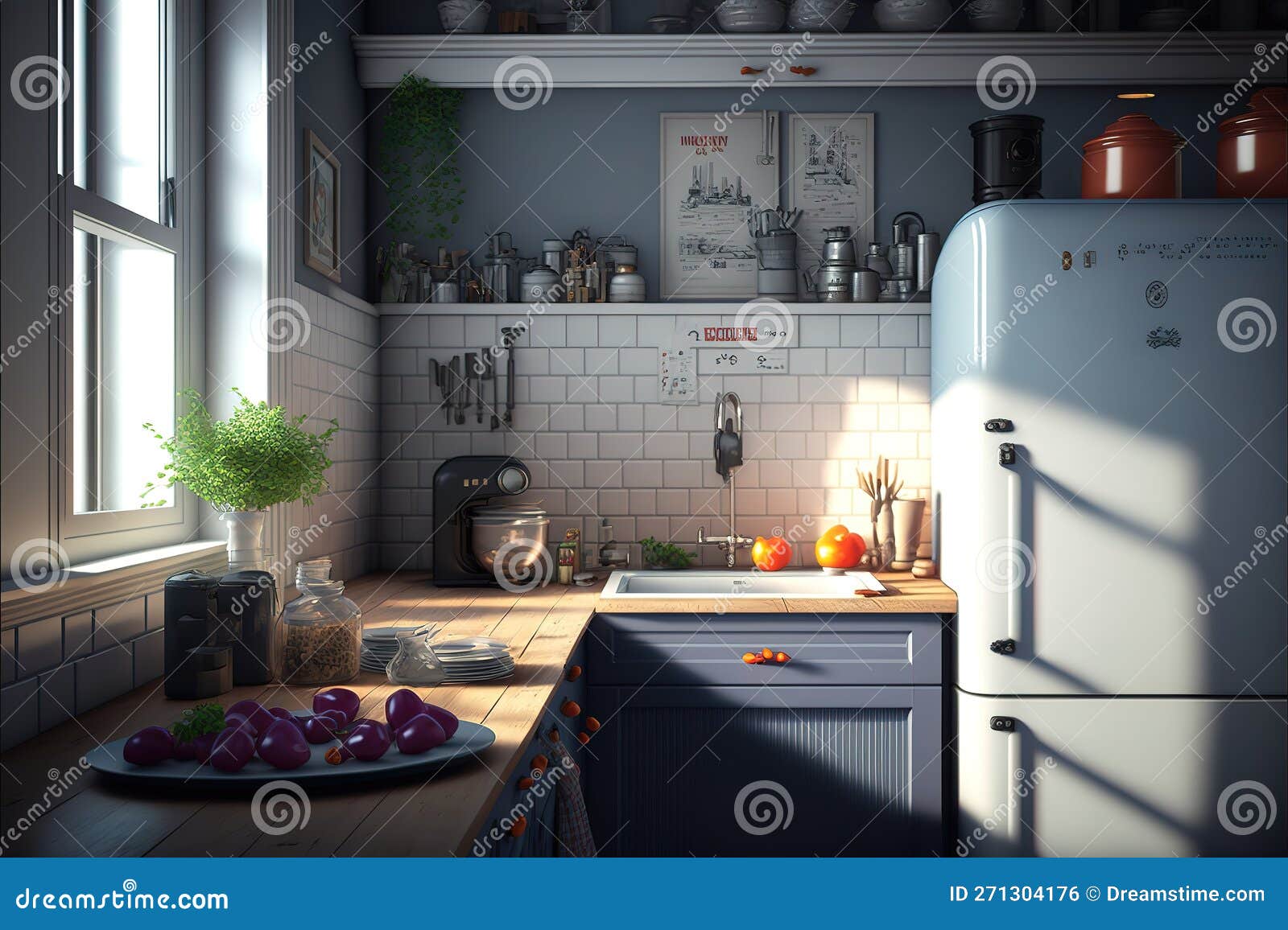 Clean Studio Kitchen Interior Stock Illustration - Illustration of ...