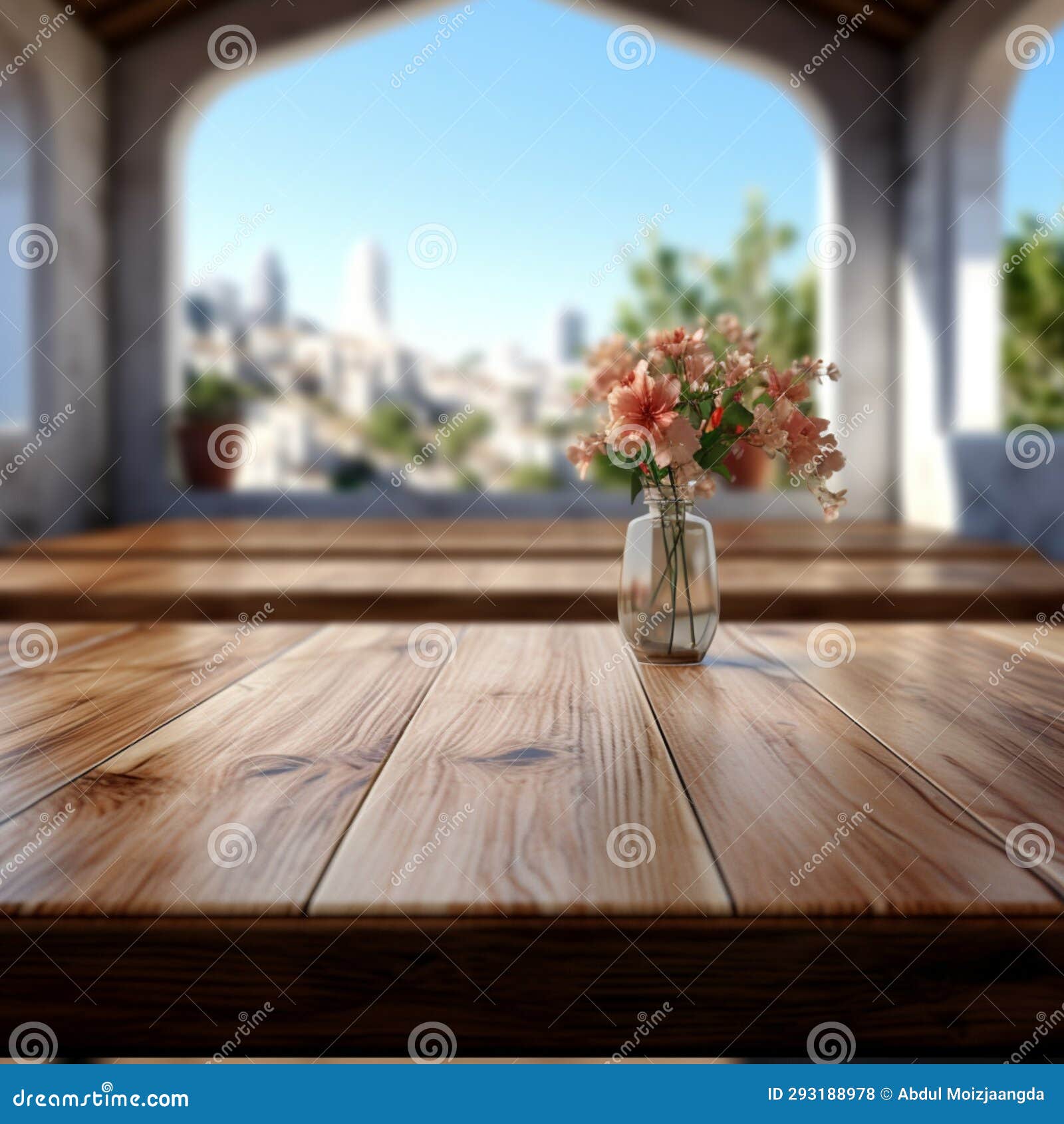 Clean Table Backdrop with a Softly Blurred Outside View Stock ...