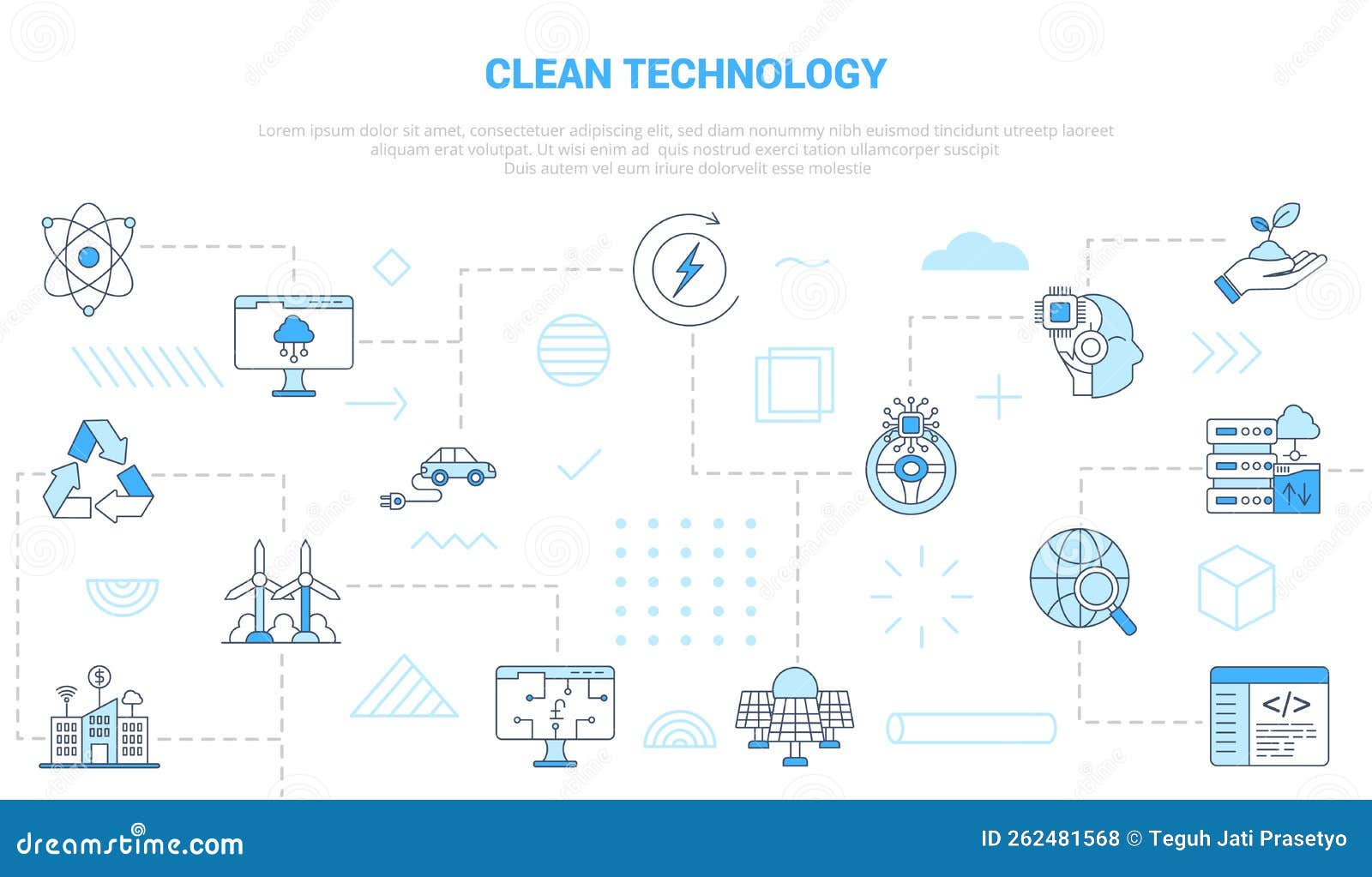 Clean Technology Concept with Icon Set Template Banner with Modern Blue ...