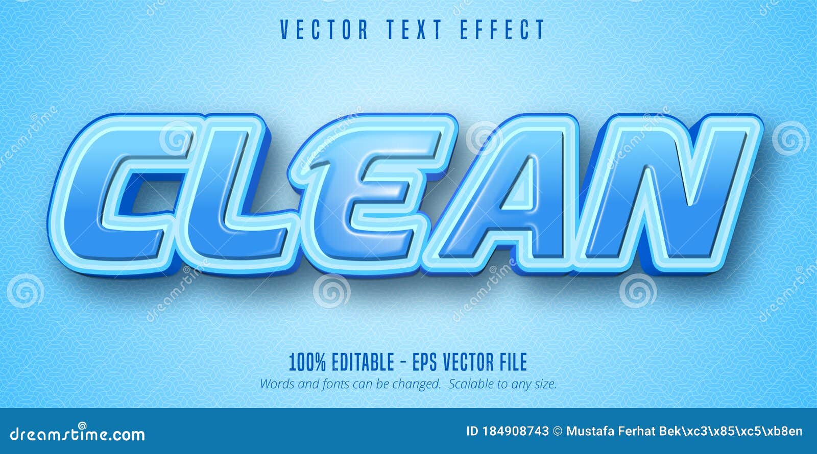 Clean Text, Blue Editable Text Effect Stock Vector - Illustration of ...