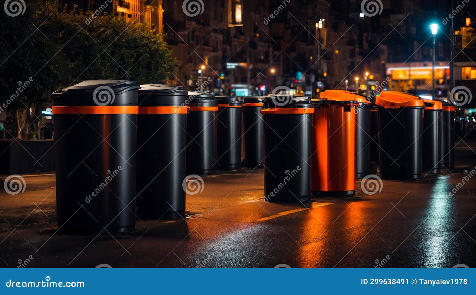 Clean Trash Cans the Night City Stock Illustration - Illustration of ...