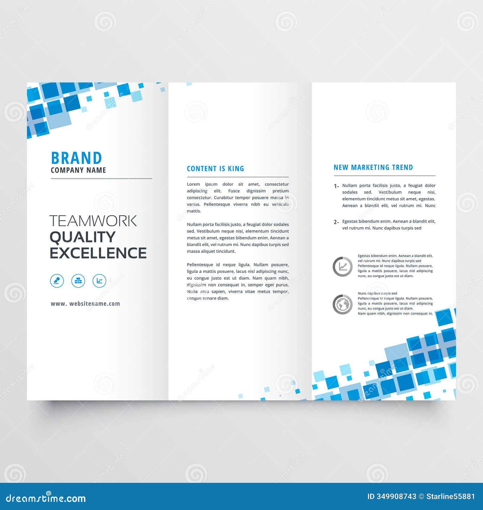Clean Tri-fold Brochure Template Design with Blue Mosaic Effect Stock ...