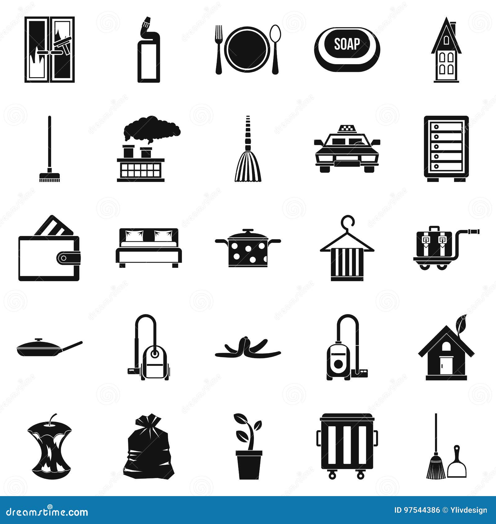 Clean Up Icons Set, Simple Style Stock Vector - Illustration of black ...