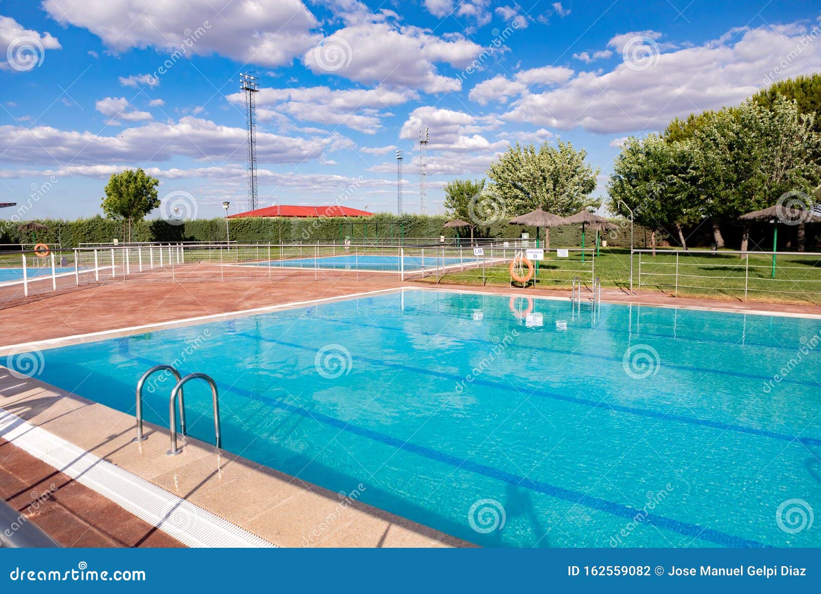Clean water in a blue pool stock photo. Image of chlorine - 162559082