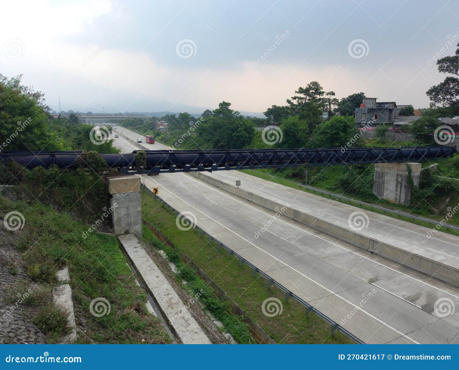 Clean Water Pipe Over the Highway Stock Image - Image of river, people ...