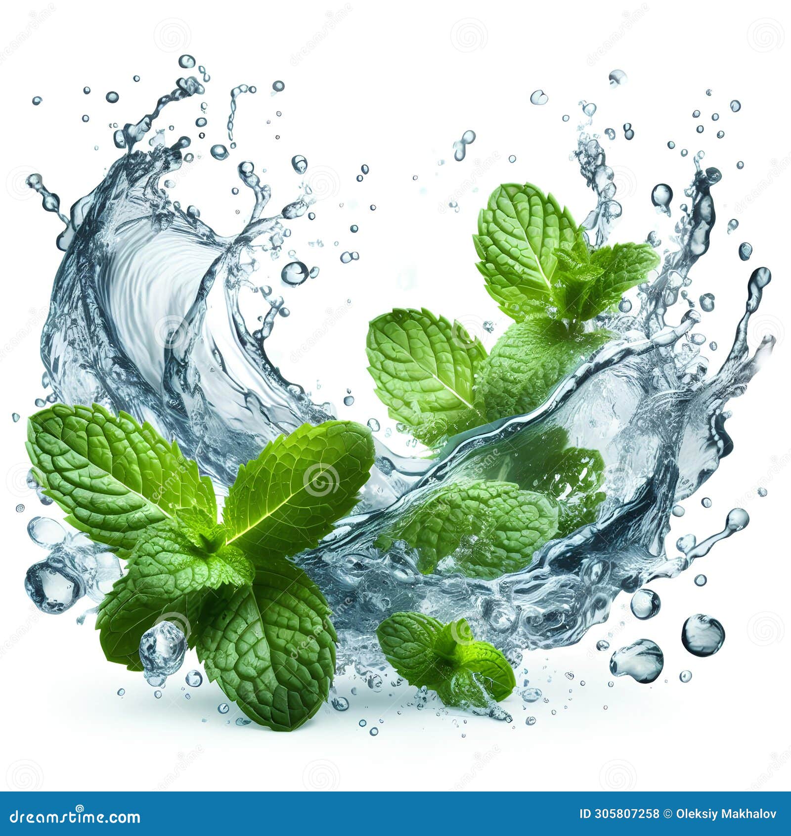 Clean Water Splash with Mint Leaves and Splatters in Water Wave ...