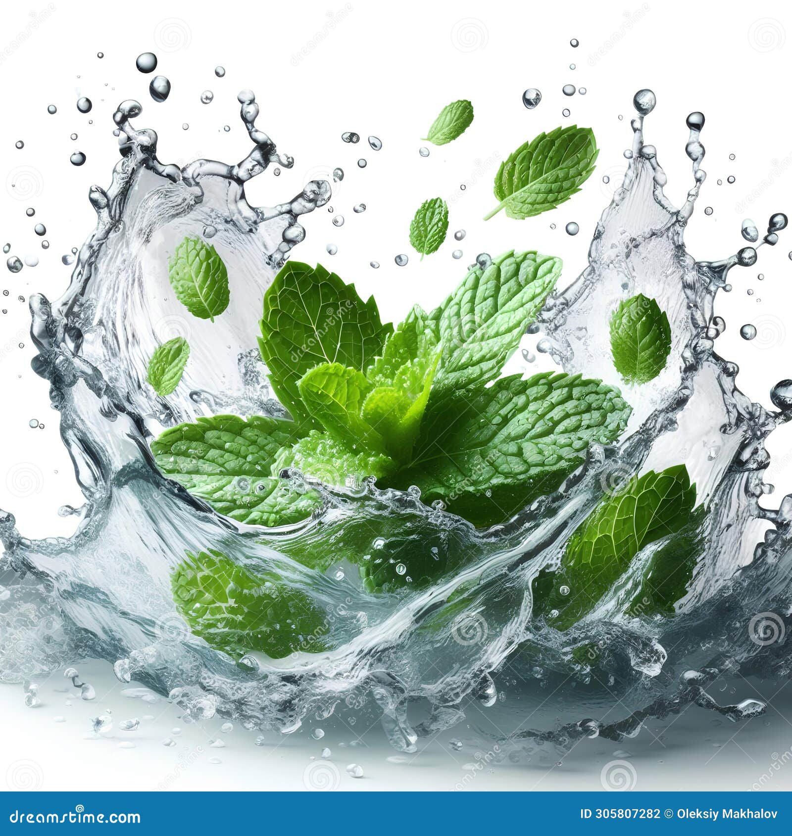 Clean Water Splash with Mint Leaves and Splatters in Water Wave ...
