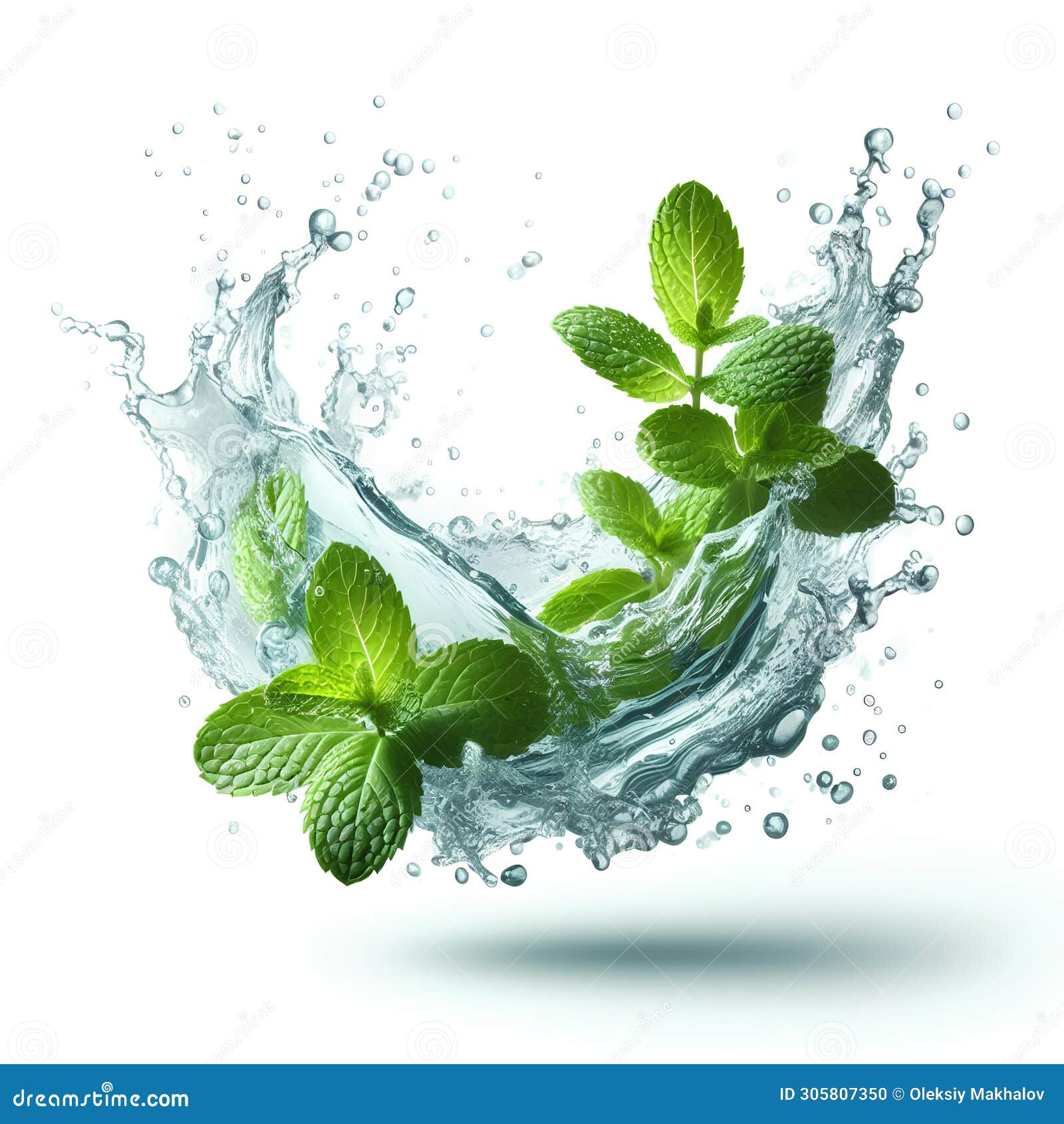 Clean Water Splash with Mint Leaves and Splatters in Water Wave ...