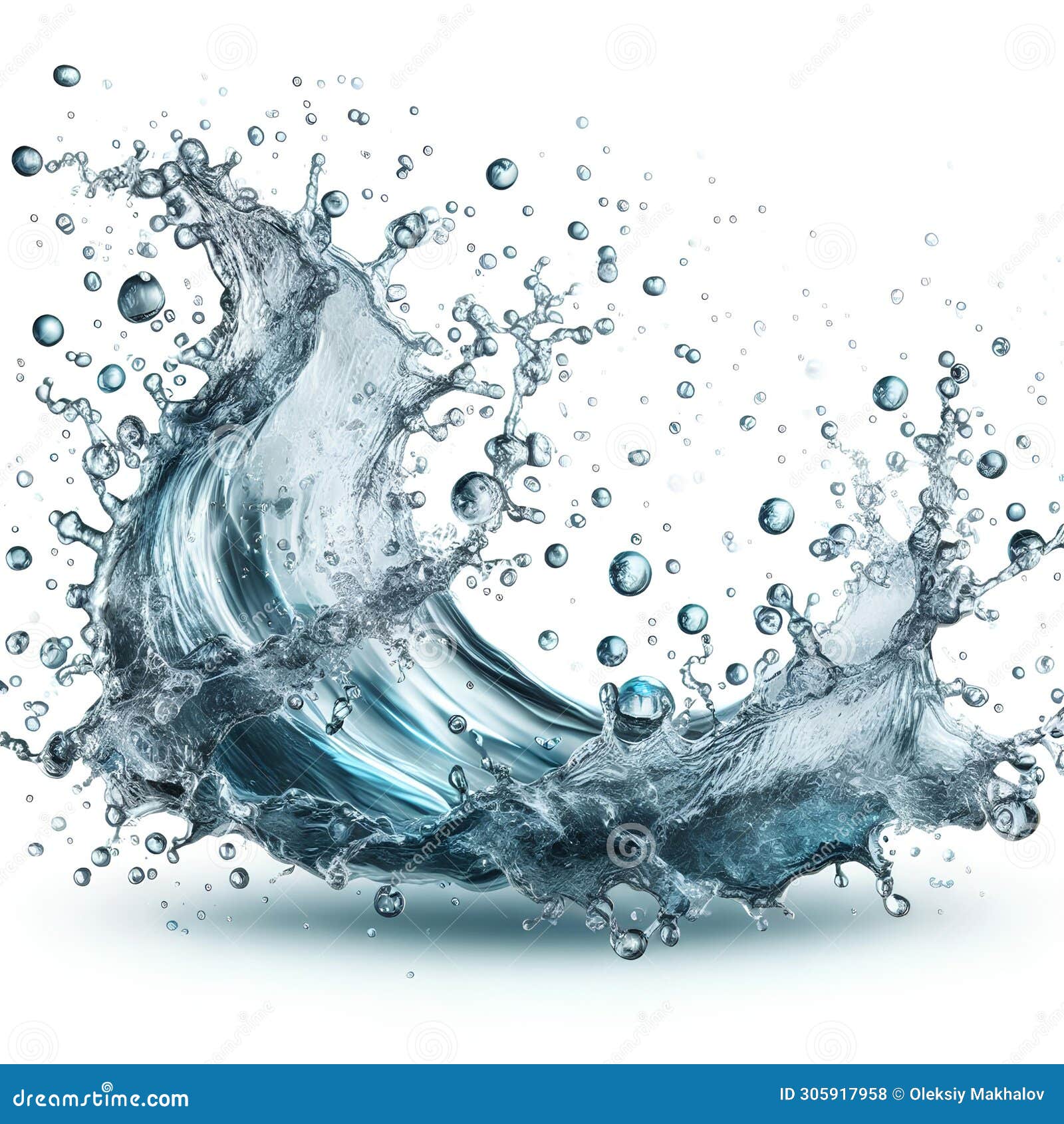 Clean Water Splash and Splatters in Water Wave Isolated on White ...