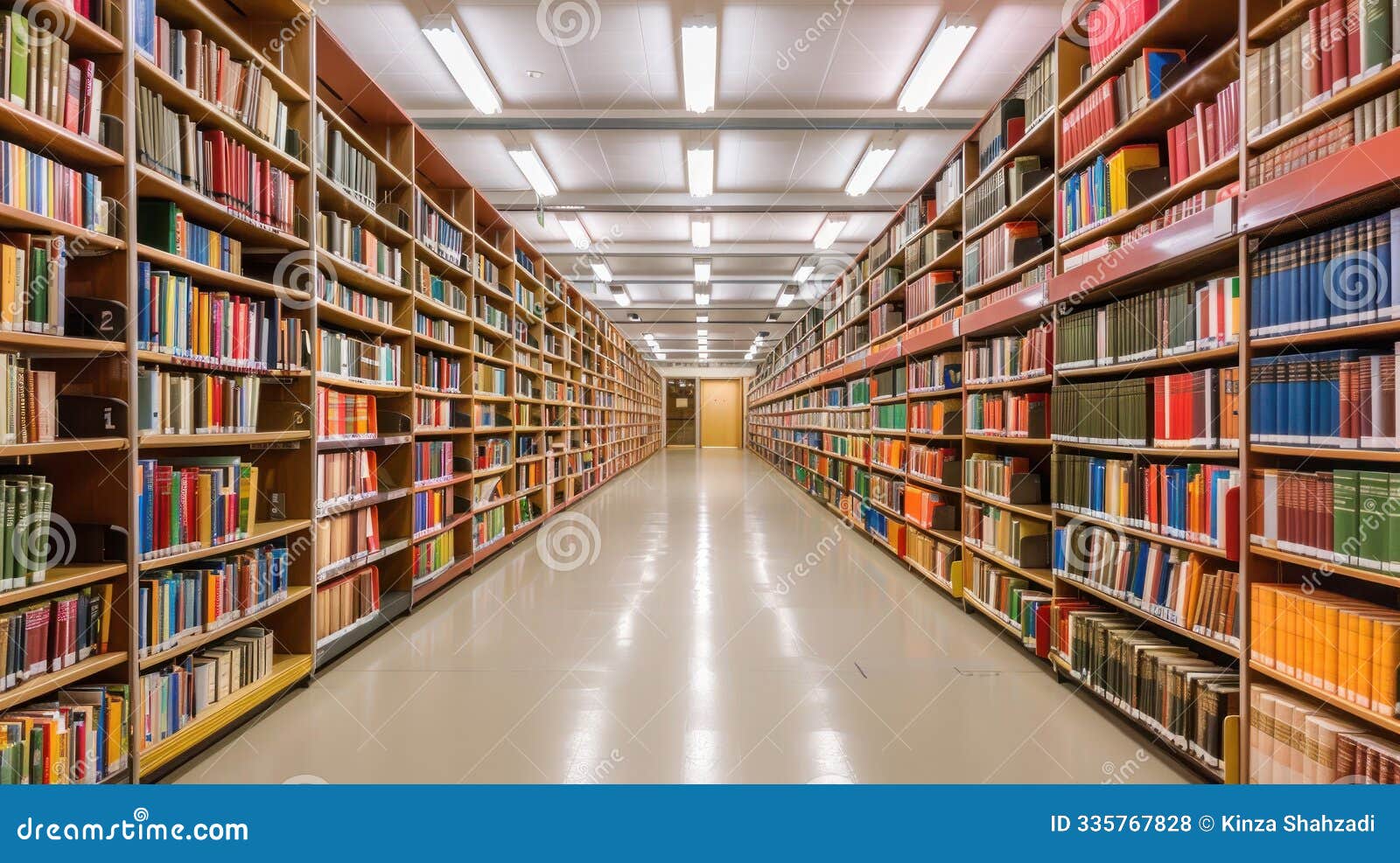 A Clean and Well-lit School Library with Rows of Bookshelves Filled ...
