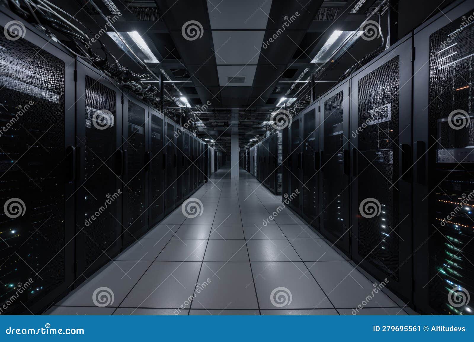 Clean and Well-lit Server Room, with Racks of Servers and High-tech ...