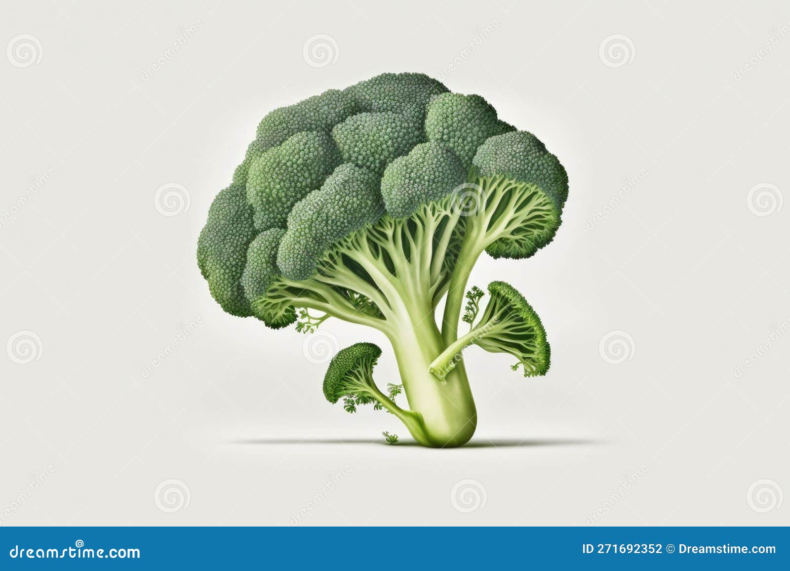 Clean White Background with a Single Stalk of Fresh Broccoli Stock ...