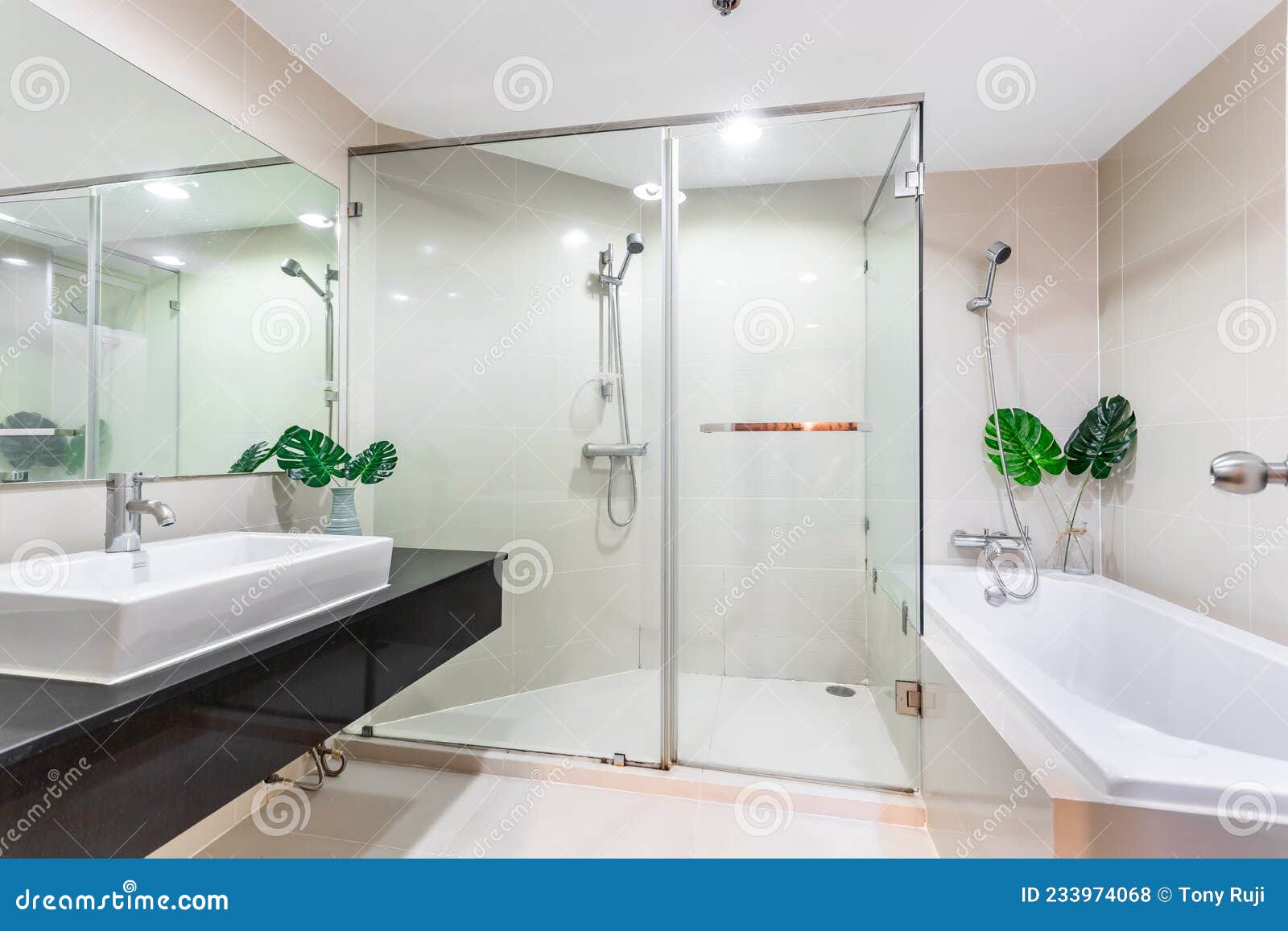Clean And White Bathroom With Amenities Stock Photo | CartoonDealer.com ...