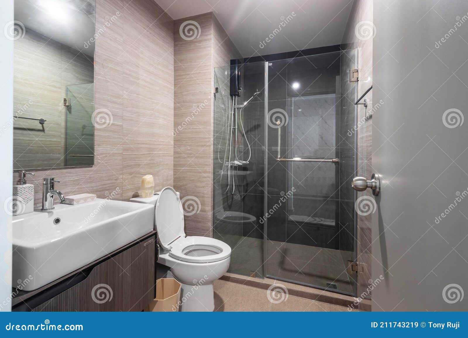 Clean and White Bathroom with Amenities. Stock Image - Image of ...