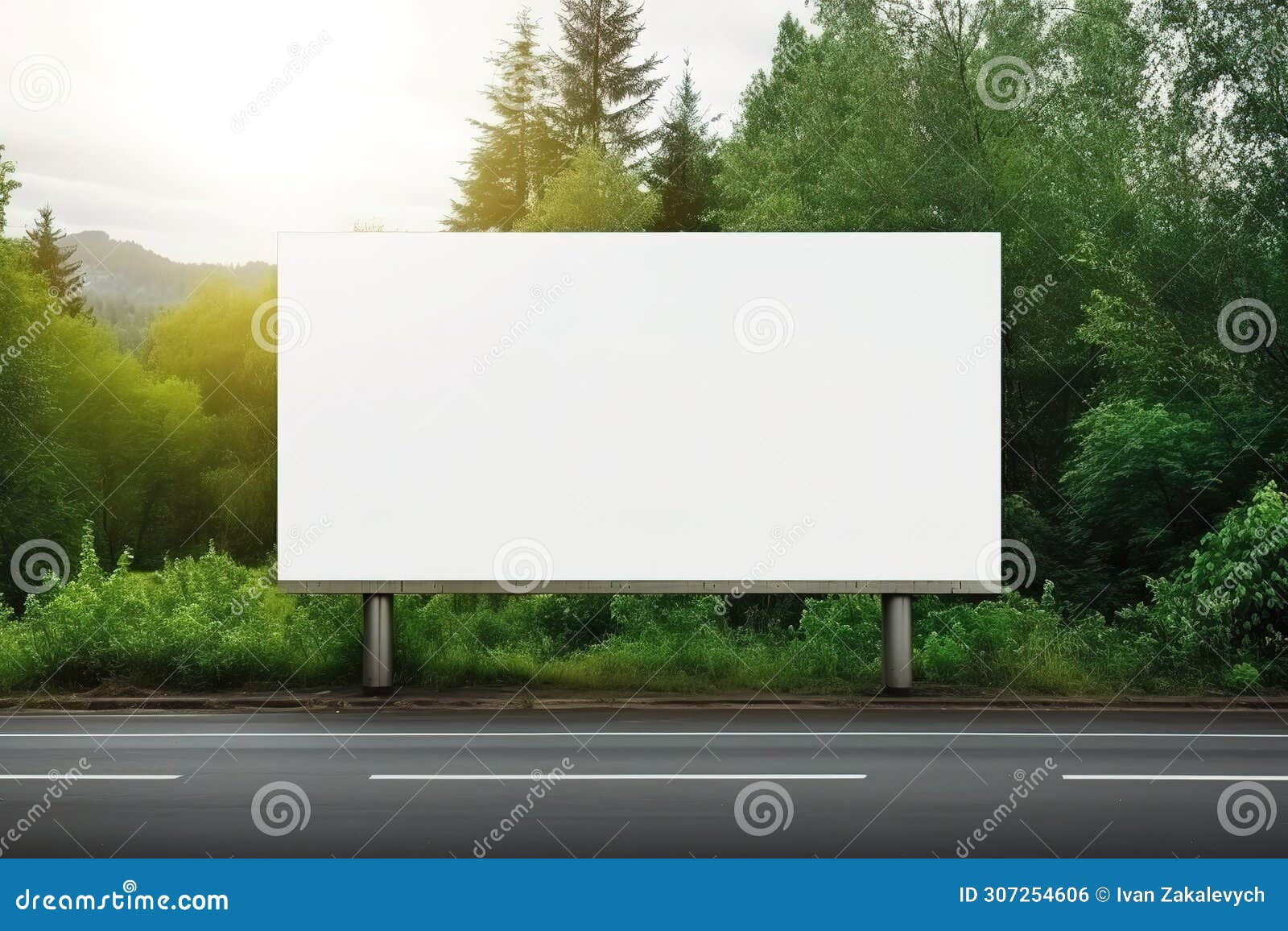 Clean White Billboard among Planted Trees Stock Photo - Image of green ...
