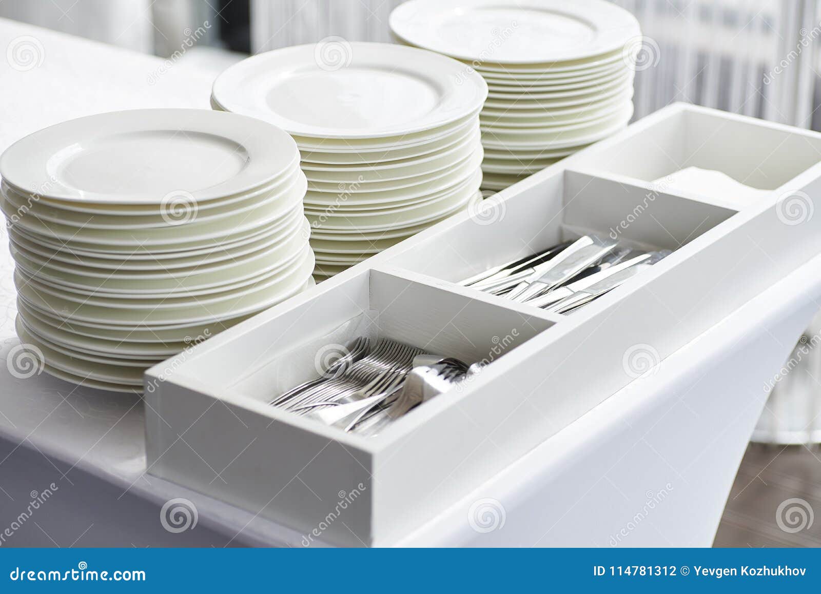 Clean White Dishes on the Table Stock Photo - Image of white, tableware ...
