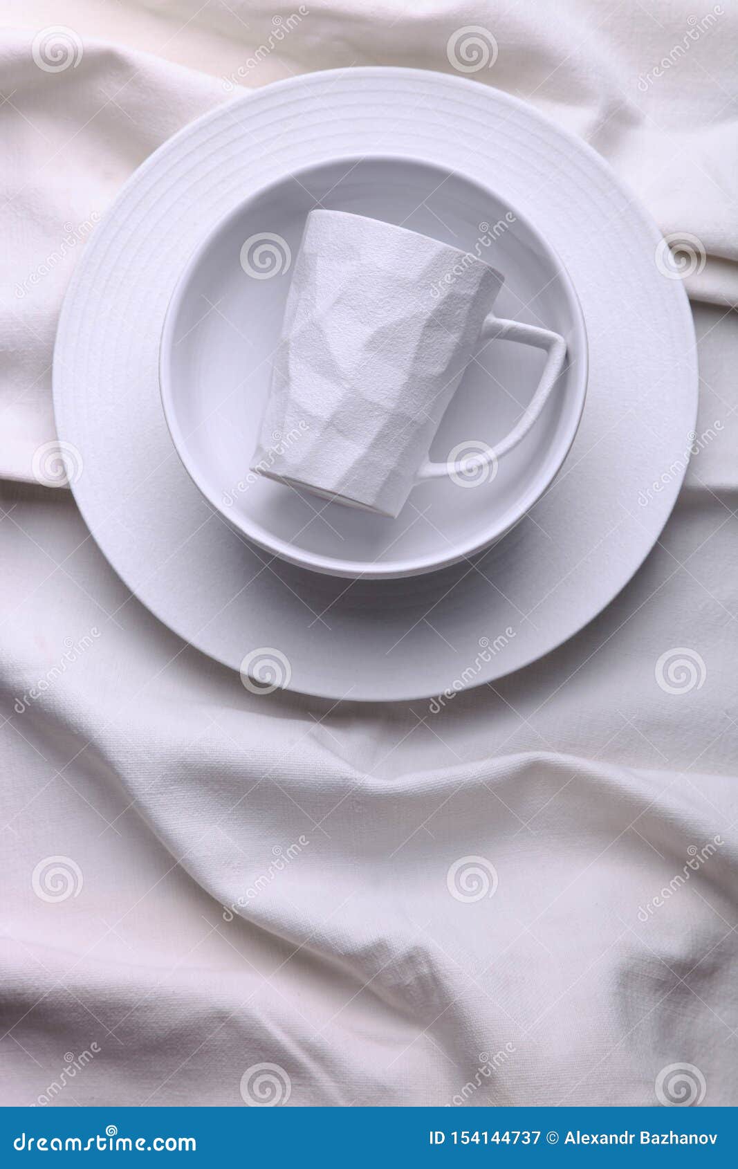 Clean White Dishes on White Tablecloth Stock Image - Image of ...