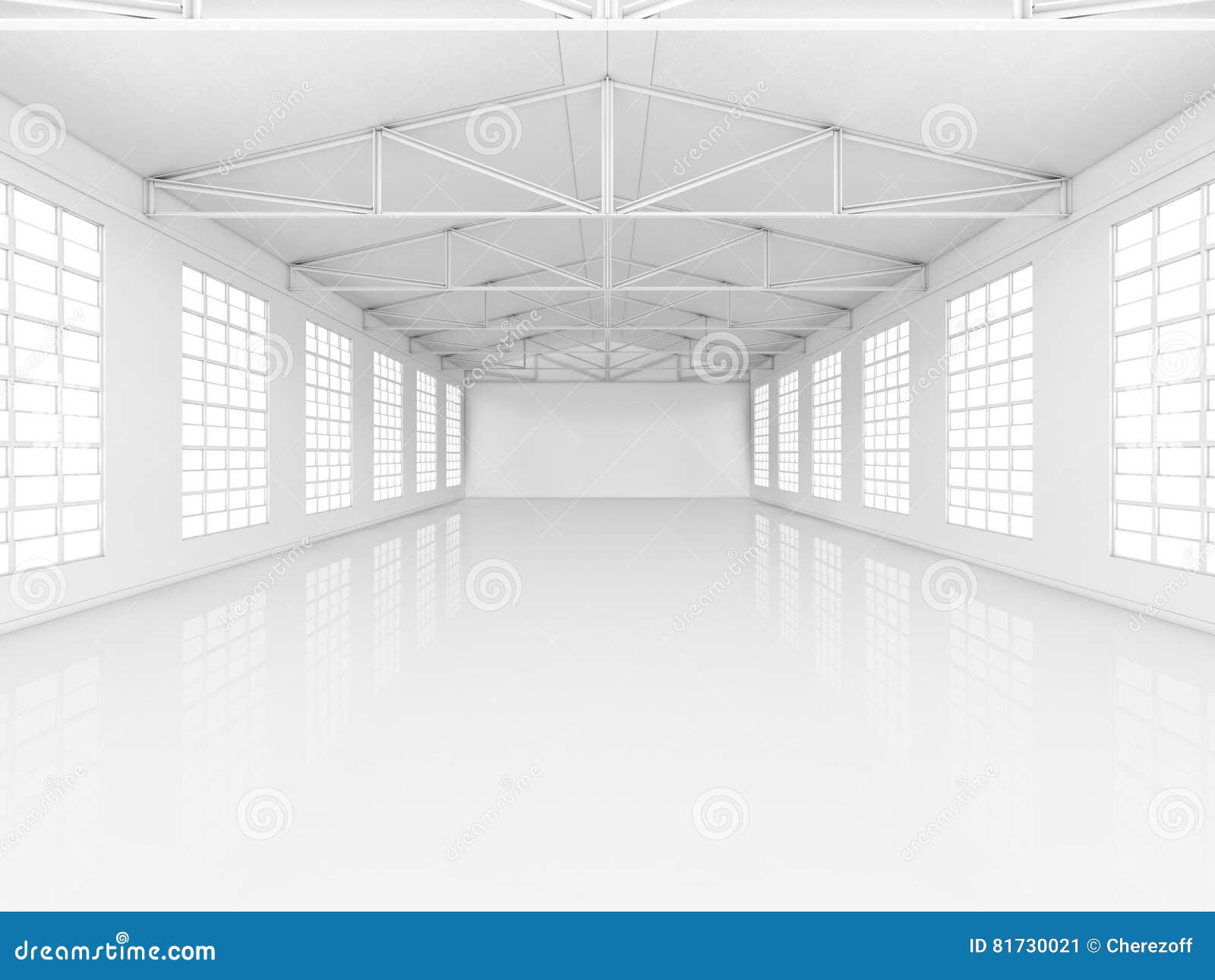 Clean White Empty Warehouse with Windows Stock Illustration ...