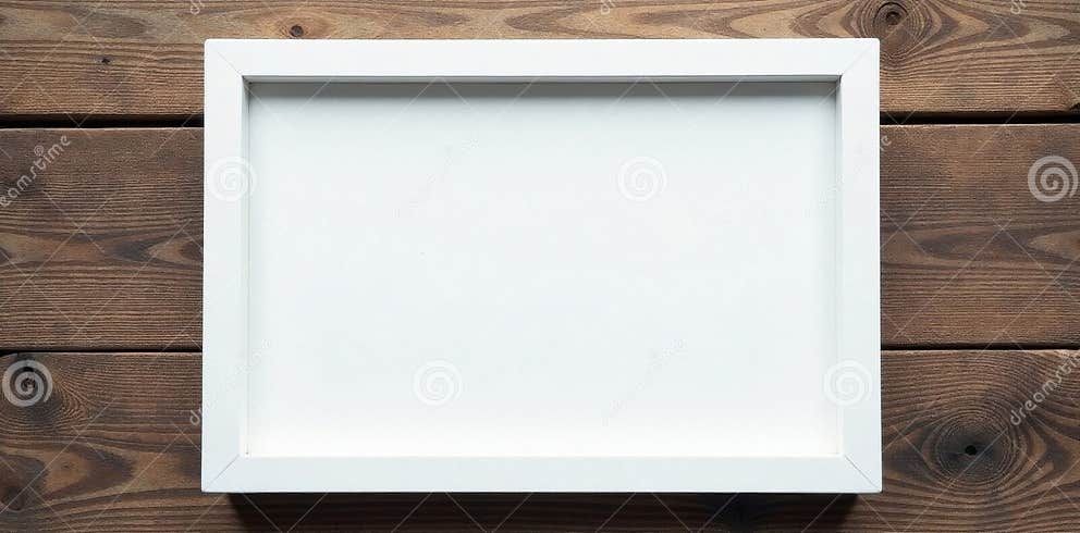 Clean White Frame Mockup on Rustic Wood Grain , Empty, Surface ...