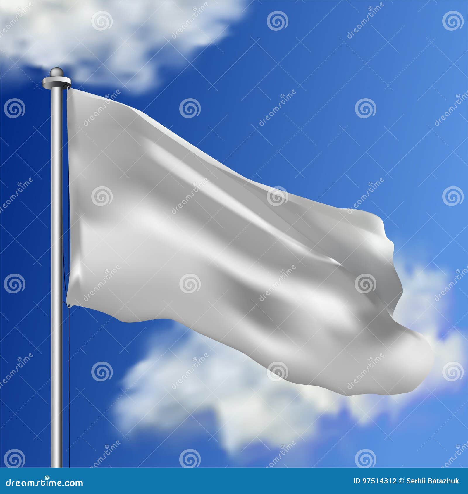 Clean White Horizontal Waving Flag, on Sky Background. Realistic Vector ...