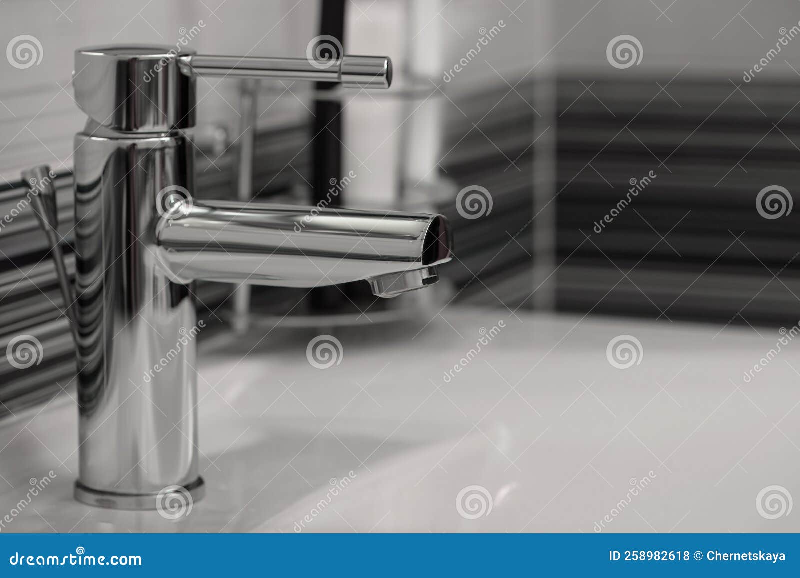 Clean White Sink with Shiny Water Tap in Bathroom Stock Photo - Image ...