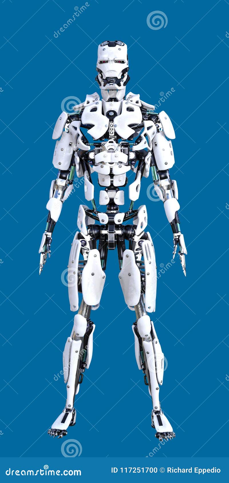 Clean White Standing Cyborg Robot Stock Illustration - Illustration of ...