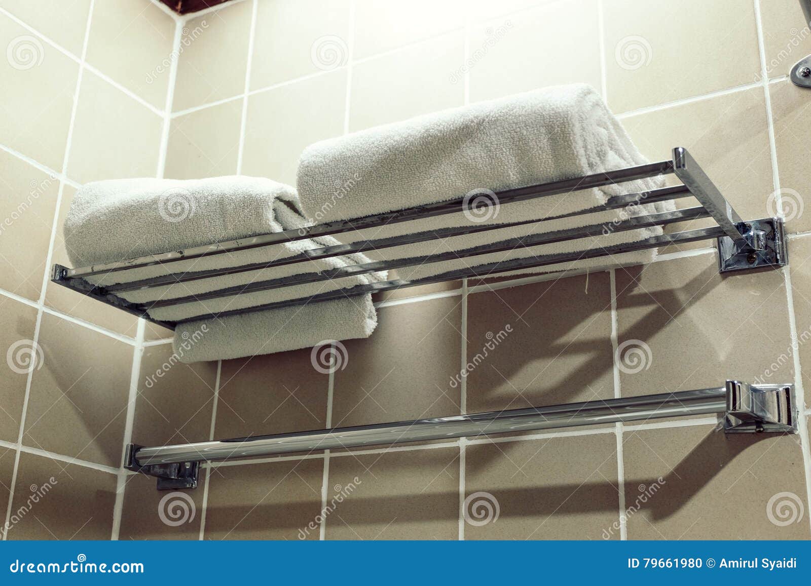Clean White Towel Stack on a Hanger Ready To Use. Stock Photo - Image ...