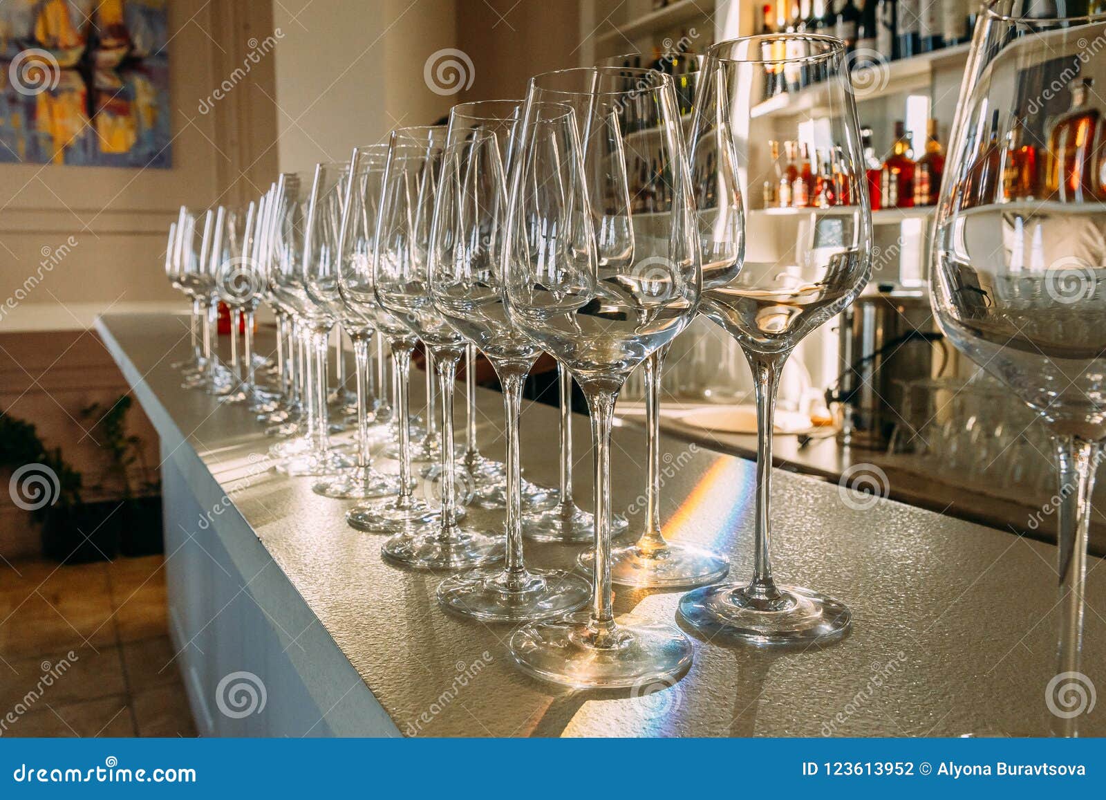 Clean Wine Glasses on the Bar Stand Stock Photo - Image of nightlife ...