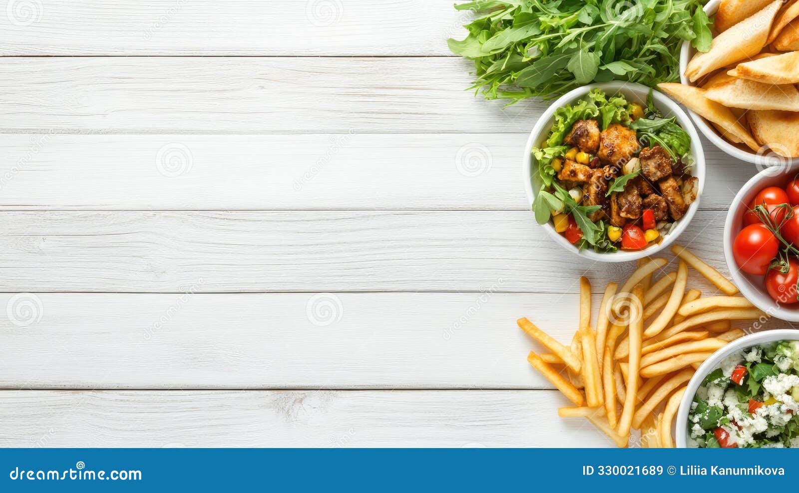 A Clean Wooden Table Displays Various Fast Food Items, Creating a ...