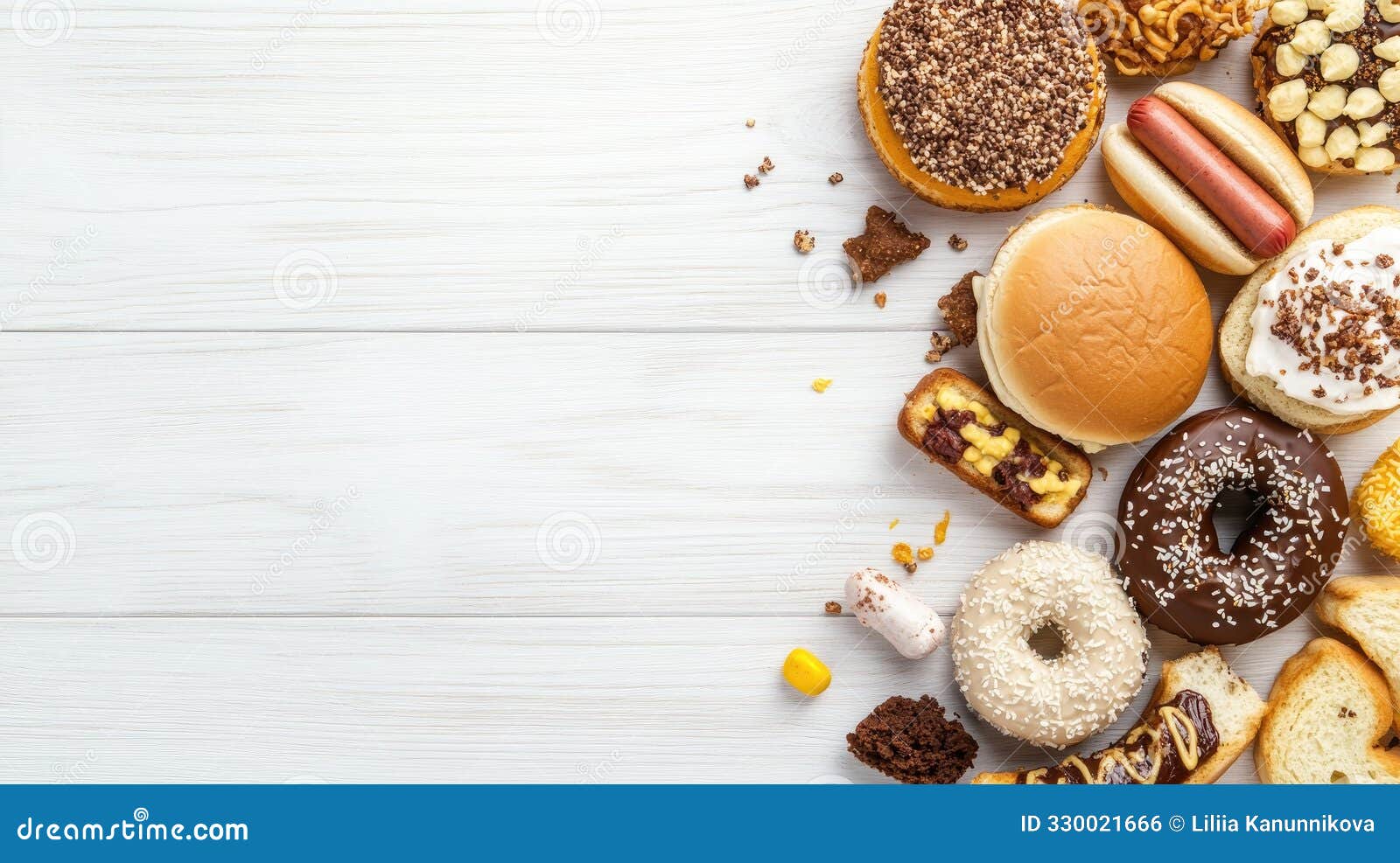 A Clean Wooden Table Displays Various Fast Food Items, Creating a ...