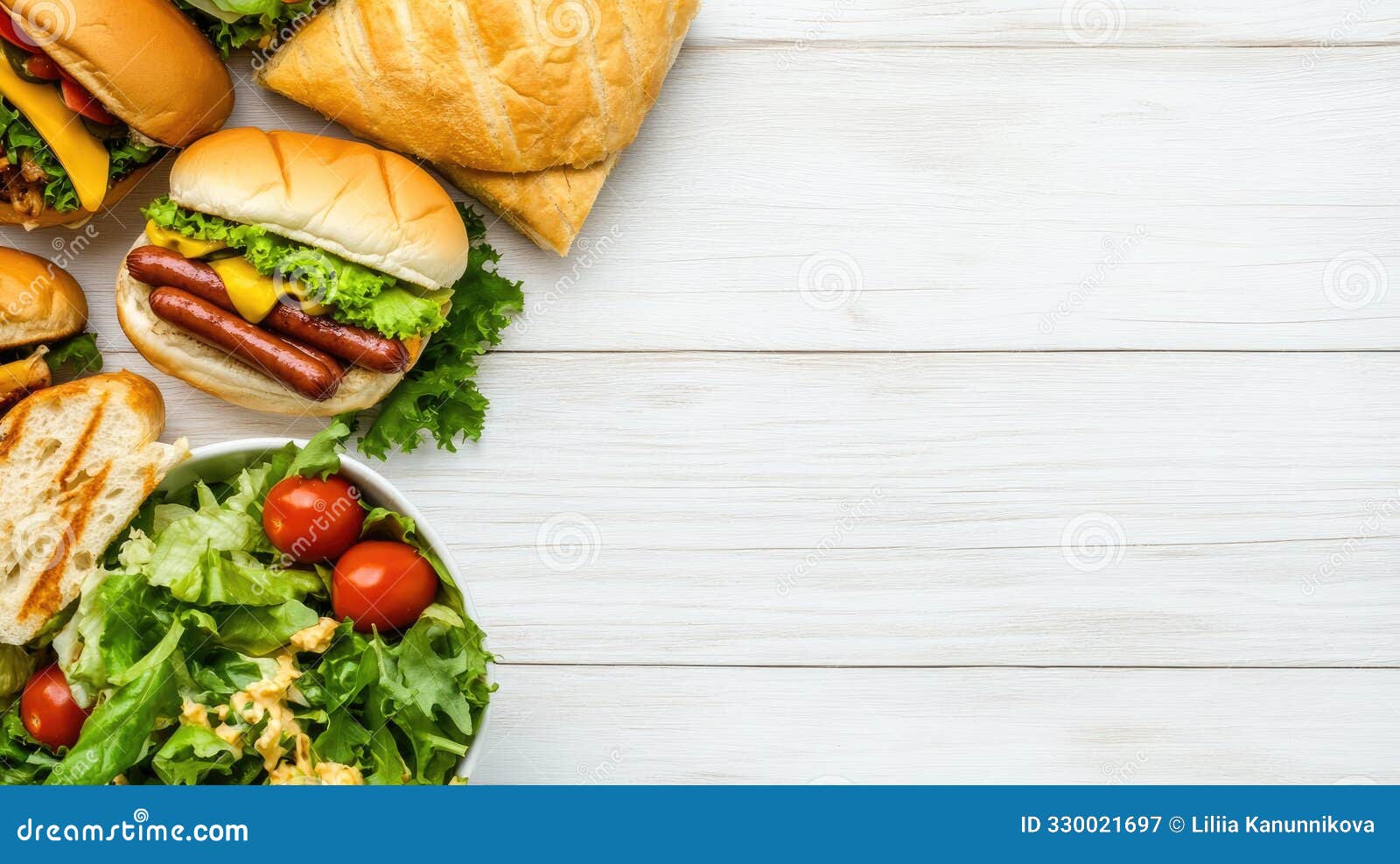 A Clean Wooden Table Displays Various Fast Food Items, Creating a ...