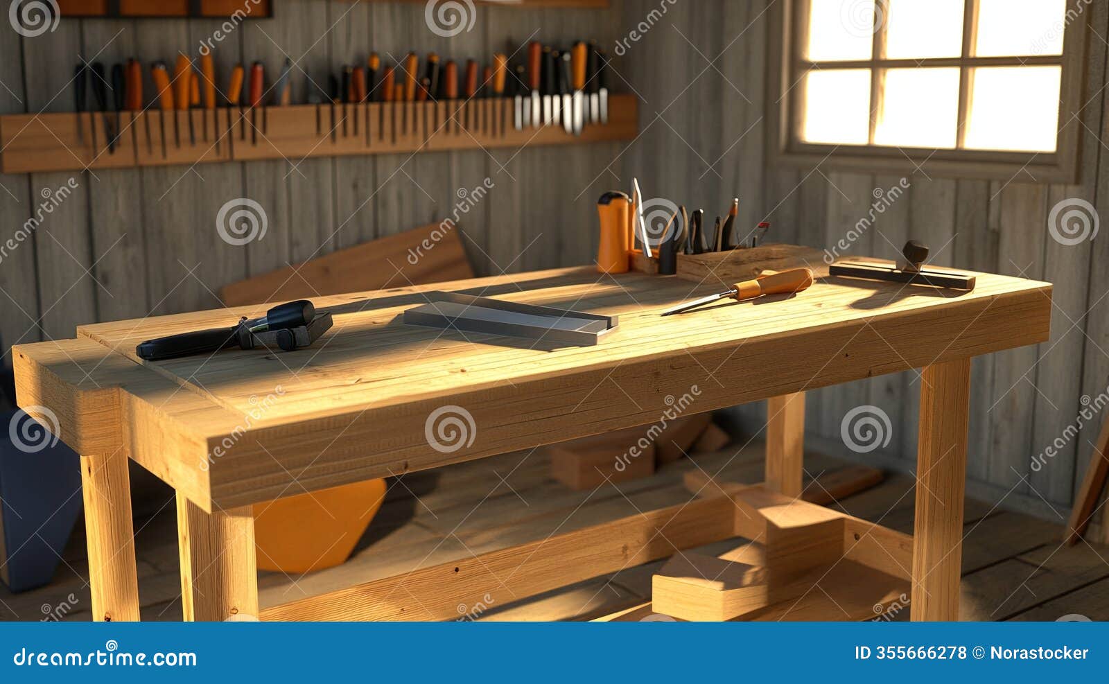 A Clean Workbench with Woodworking Tools and a Half-finished Project Stock Illustration ...