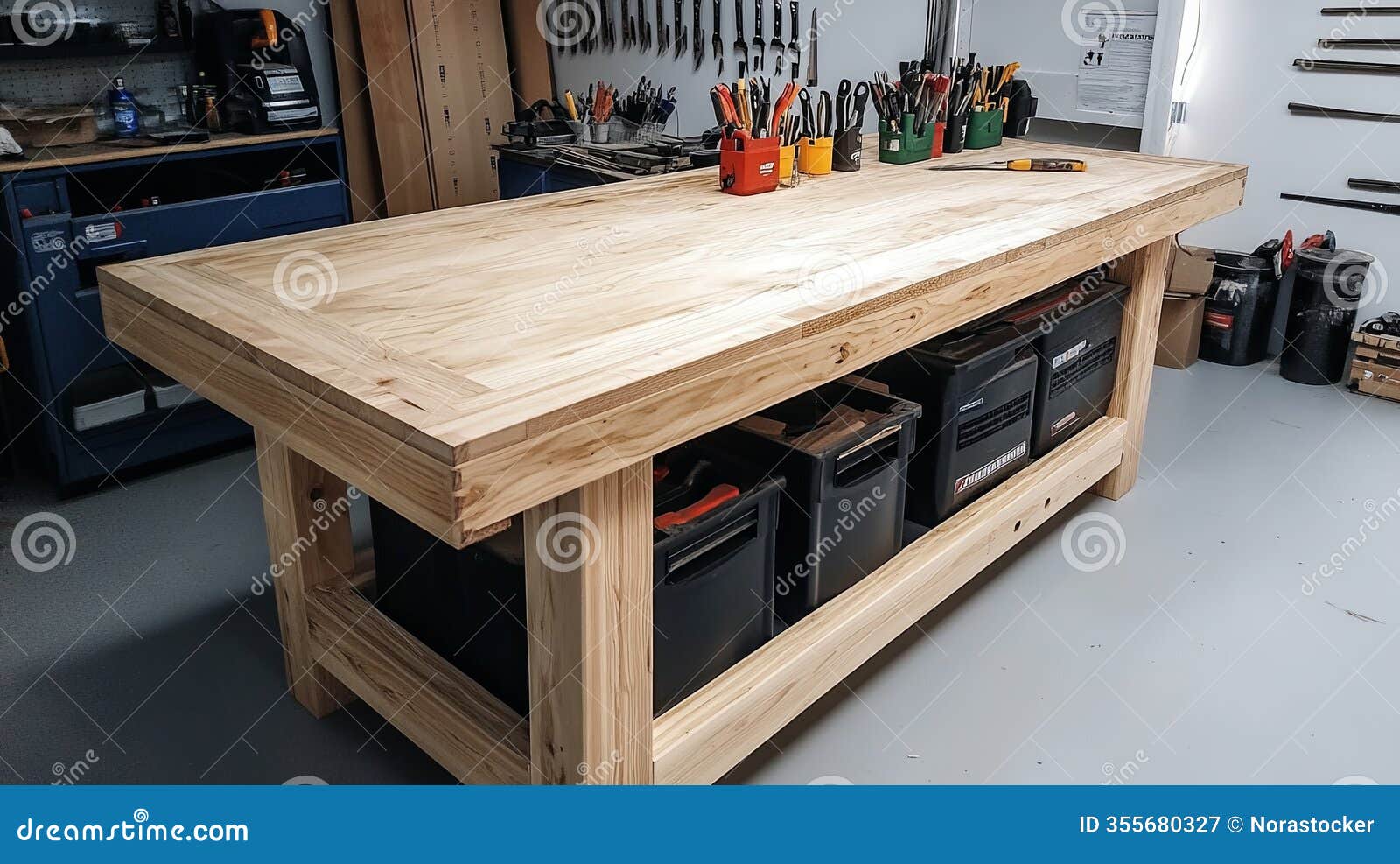 A Clean Workbench with Woodworking Tools and a Half-finished Project ...