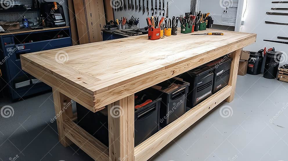 A Clean Workbench with Woodworking Tools and a Half-finished Project Stock Illustration ...