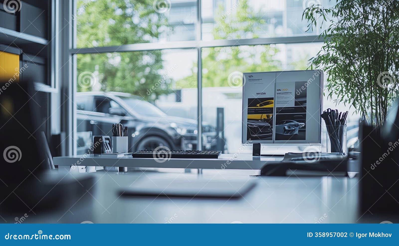 A Clean Workspace Showcasing Catalogs and Samples for Car Detailing ...