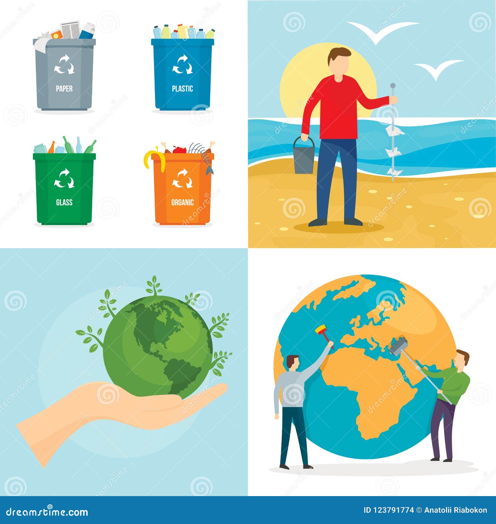 Clean World Day Banner Concept Set, Flat Style Stock Vector ...