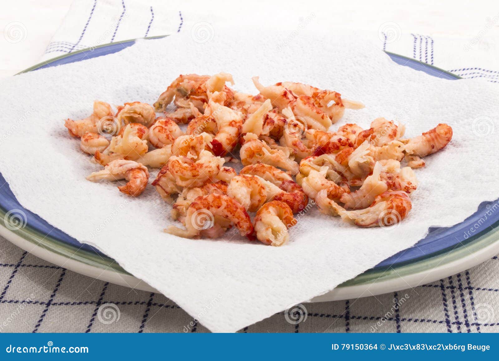 Cleaned and Cooked Crayfish Tails with White Kitchen Paper on a Stock ...