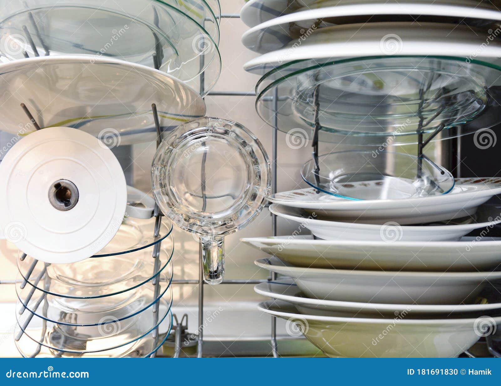 Cleaned Dishes in Dishwasher Rack Top View Stock Photo - Image of ...